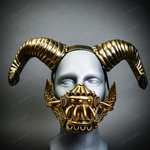 ILOVEMASKS | Accessories | Gold Devil Ram Horn Headband W Mouth Cover ...